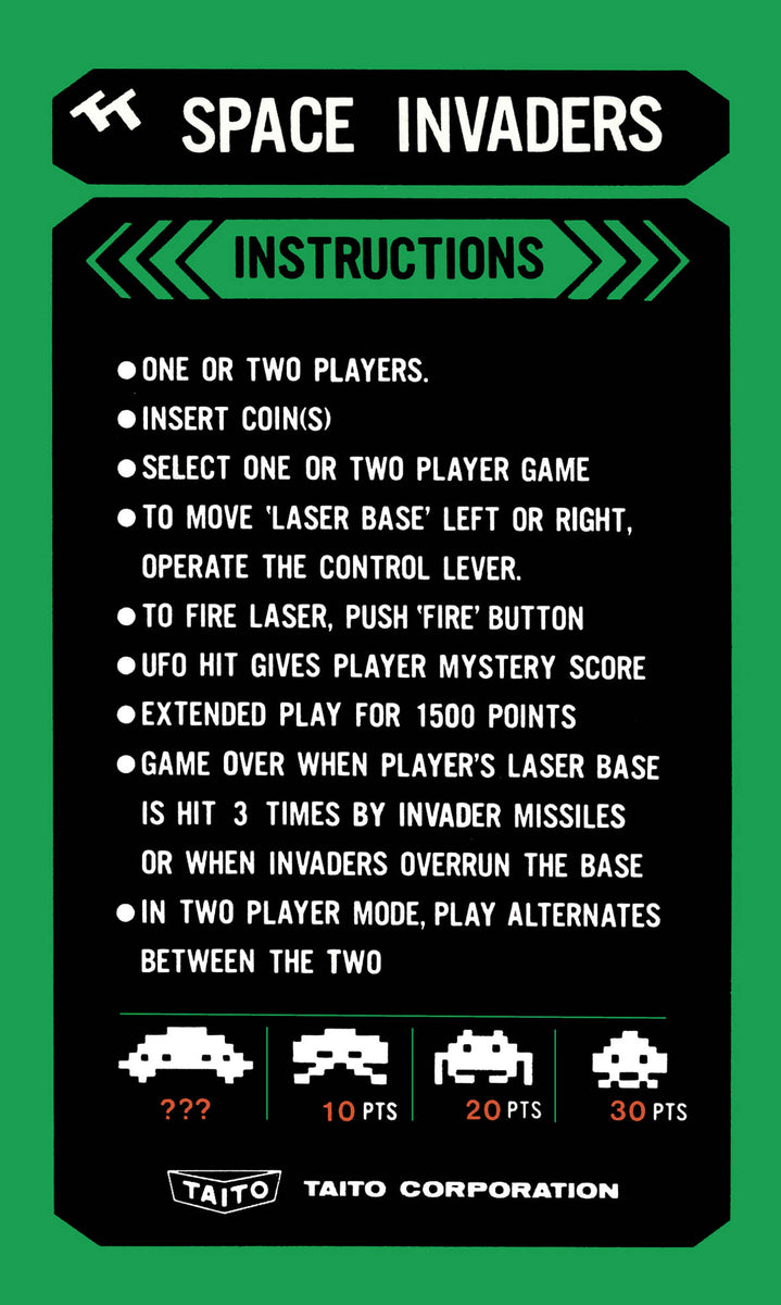 Space Invaders Instruction Decal – Escape Pod Online