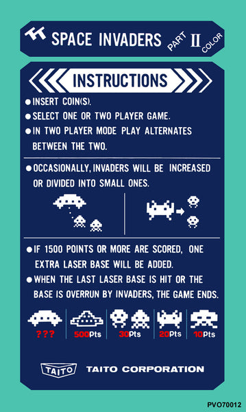 Space Invaders 2 II Instruction Decal – Escape Pod Online